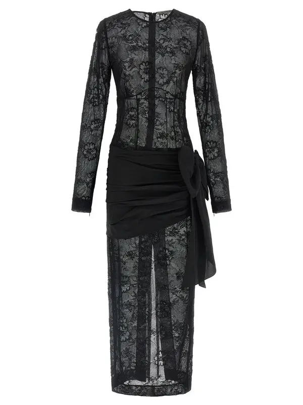 Alessandra Rich Lace Bustier Dress With Draped Maxi Bow - Black