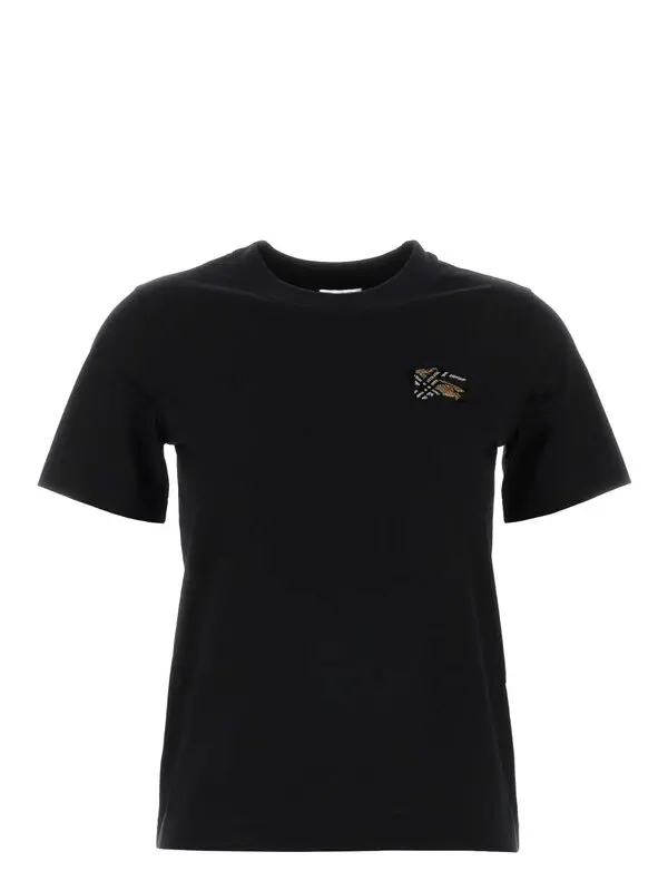 Burberry Cotton T-shirt With Check Detail - Black