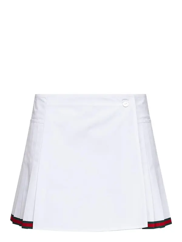 Gucci White Poplin Pleated Miniskirt With Web Detail - Multicolor