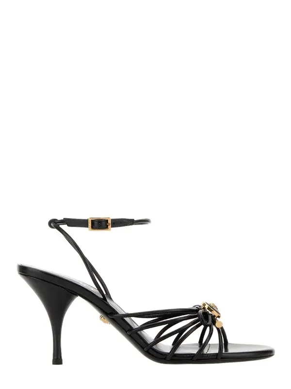 Versace Nappa Leather Heeled Sandals With Embellishment - Black