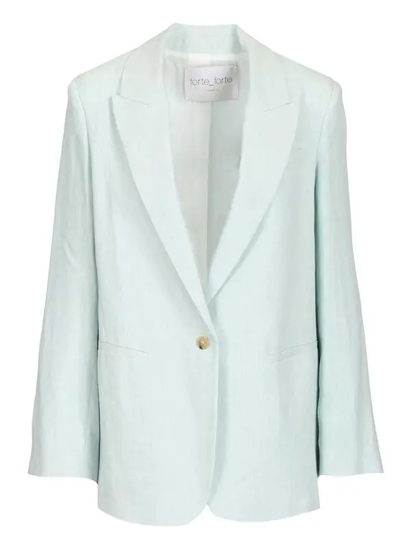 FORTE_FORTE Tailored Linen Jacket With Classic Collar - Blue