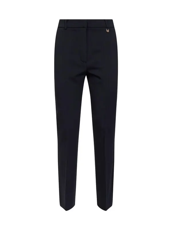Max Mara Navy Blue Stretch Wool Slim Trousers - Multicolor
