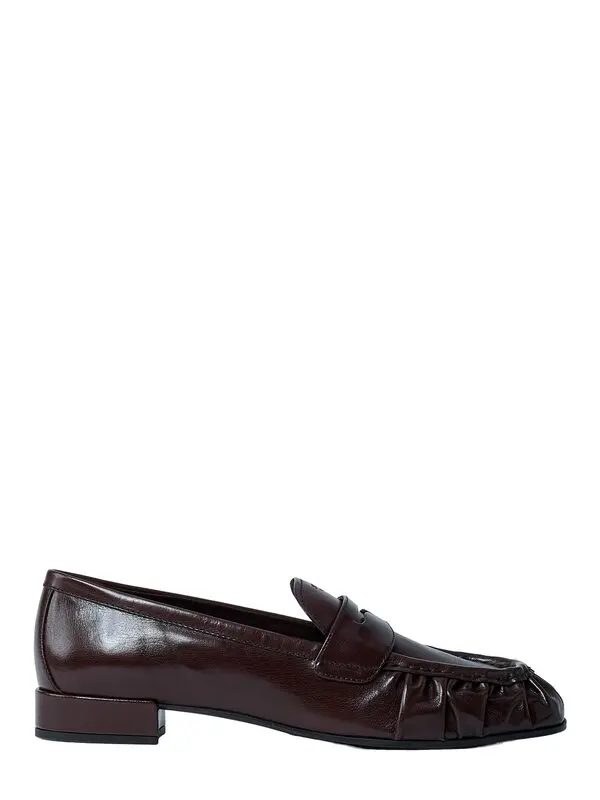 Prada Gathered Leather Loafers - Brown