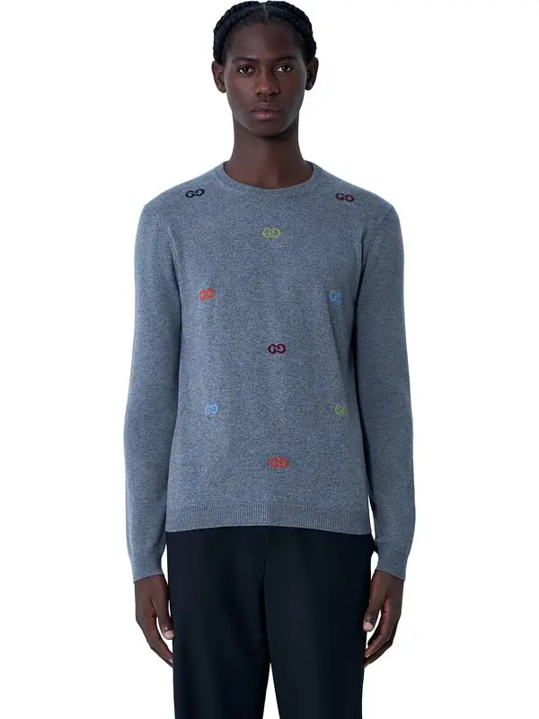 Gucci Cashmere Sweater With Logo Motif - Gray