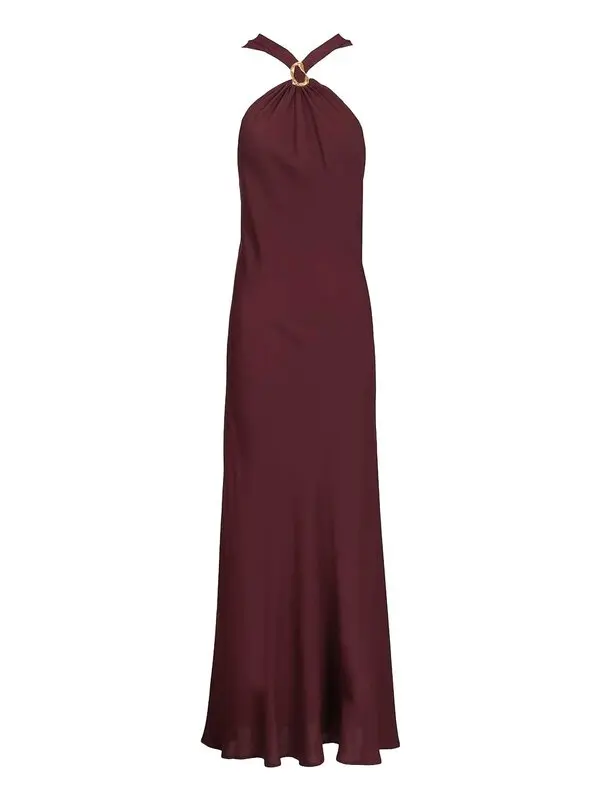 FORTE_FORTE Moroccan Crepe Halter Neck Dress With Golden Buckle - Multicolor