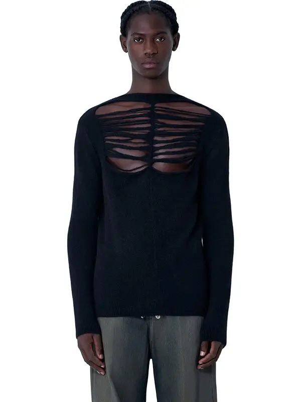 Rick Owens Wool-blend Knit Distressed Top - Black