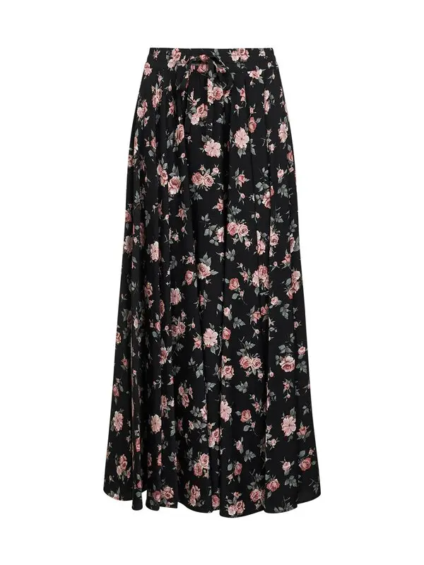 Dolce & Gabbana Vintage Rose Print Charmeuse Long Skirt - Multicolor