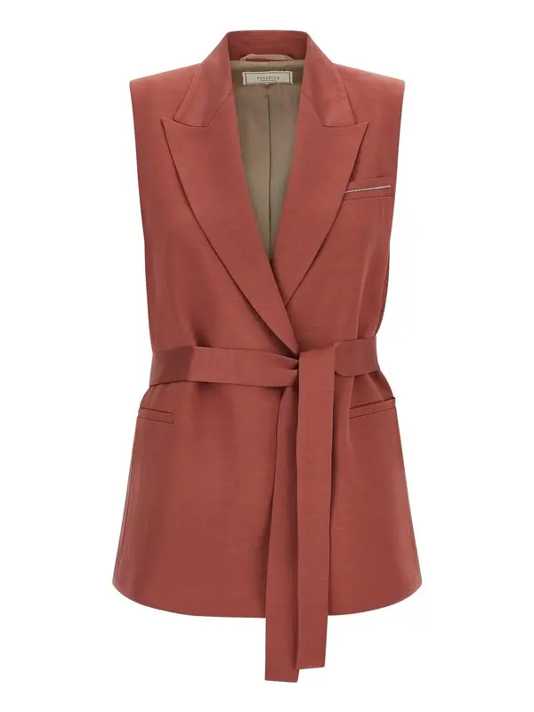 Peserico Double-breasted Linen Viscose Vest With Peak Lapels - Red