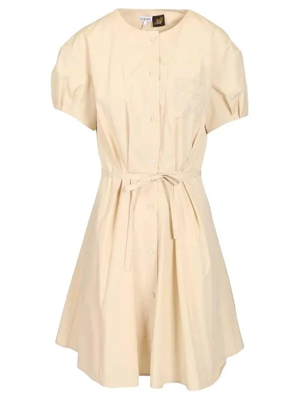 Loewe Shirt Dress With Crocheted Anagram Embroidery - Cream