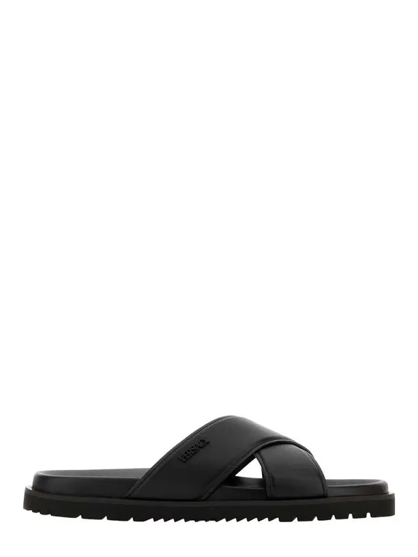 Versace Leather Slides - Black