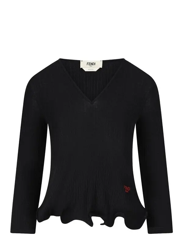 Fendi Wool Knitwear With Ruffle Detail - Black