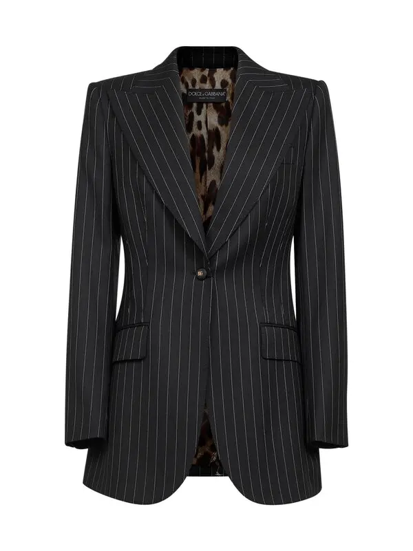Dolce & Gabbana Black Pinstriped Stretch Wool Single-breasted Jacket - Multicolor