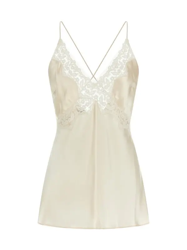 Alberta Ferretti Satin And Lace Top - Cream
