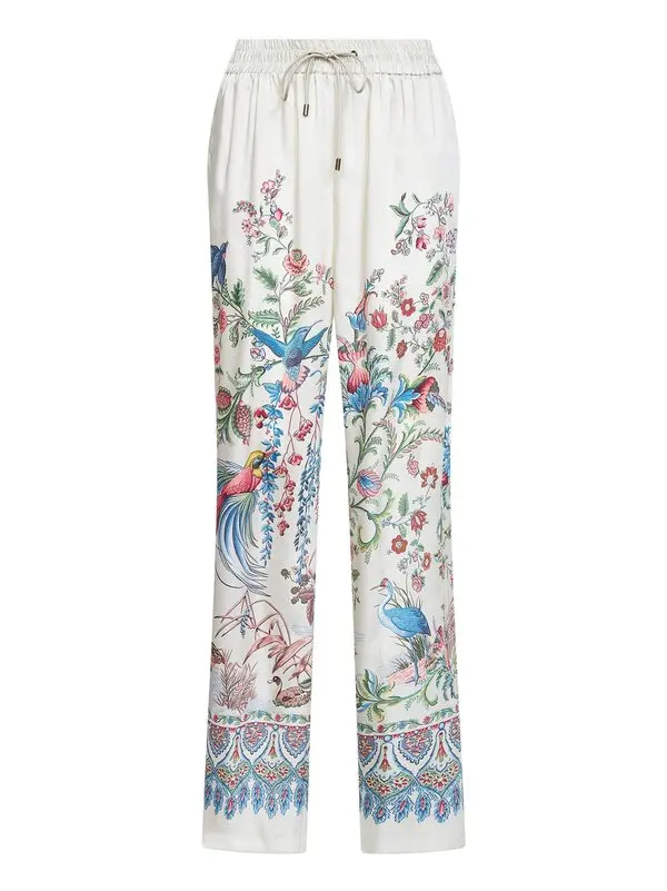 Etro White Flora And Fauna-printed Twill Wide-leg Trousers - Multicolor