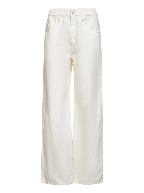 Brunello Cucinelli White Cotton And Linen Jeans With Monili - Multicolor