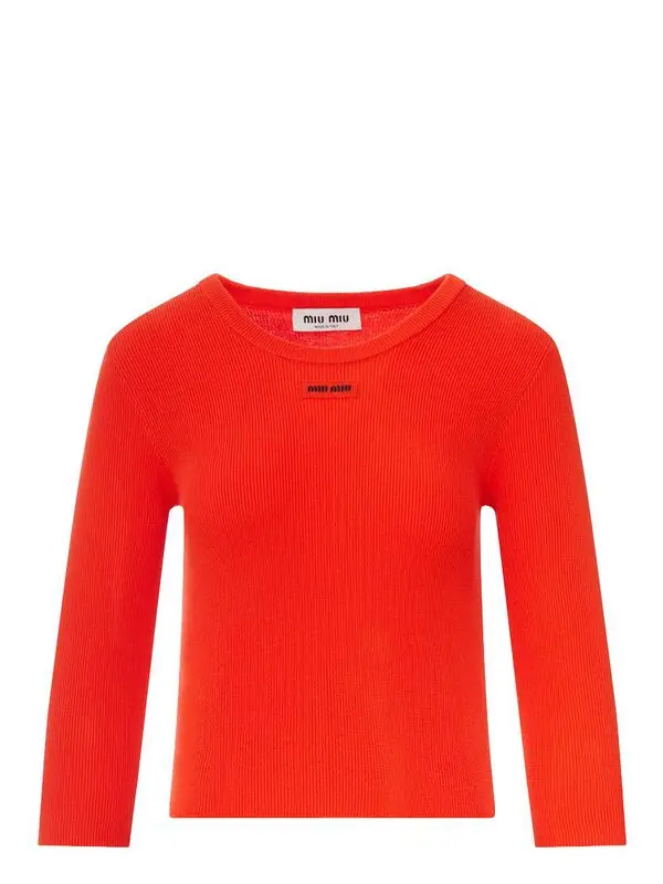 Miu Miu Crew Neck Cotton Sweater - Orange