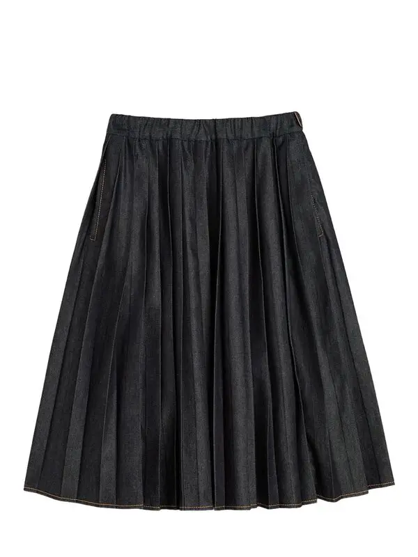 JIL SANDER Pleated Denim Midi Skirt - Blue