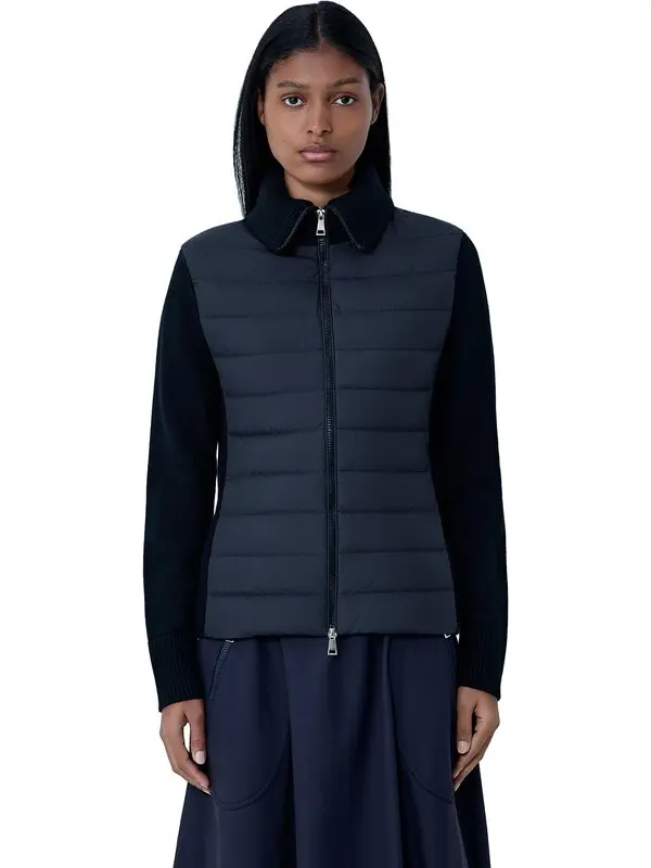 Moncler Quilted Zip-up Cardigan With Knitted Sleeves - Black