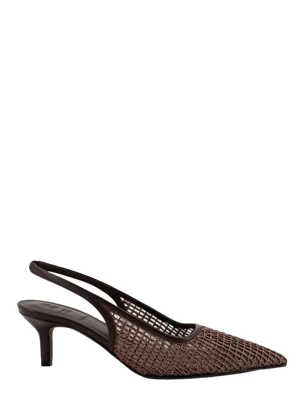 Brunello Cucinelli Leather Decollete With Precious Net Detail - Multicolor