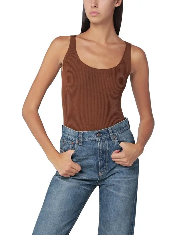 ROBERTO COLLINA Ribbed Wool Tank Top - Brown