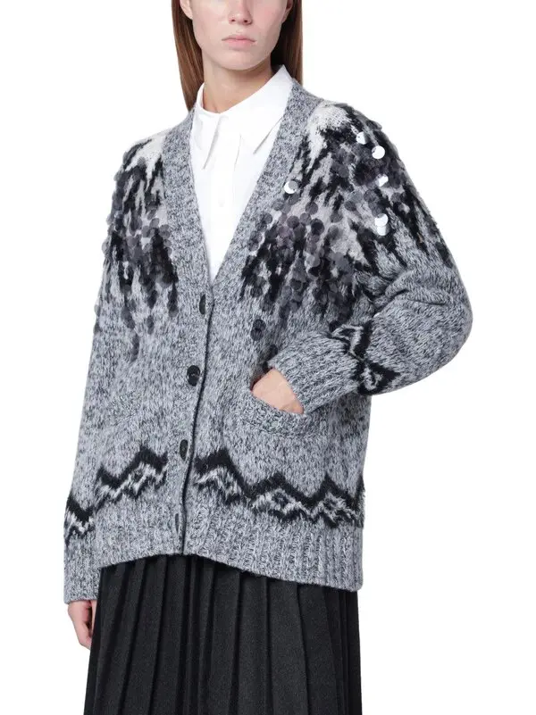 ROBERTO COLLINA Grey Wool-blend Cardigan With Sequins - Gray