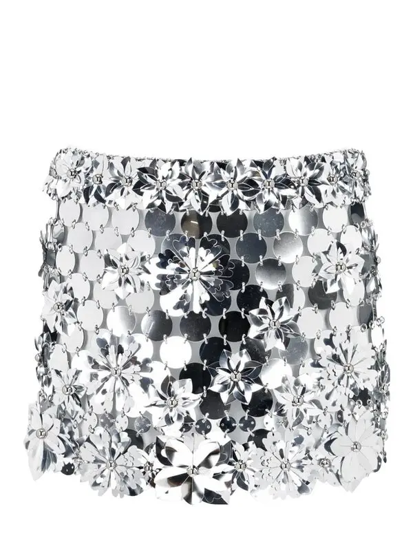 Rabanne Metallic Floral Detail Mini Skirt - Silver