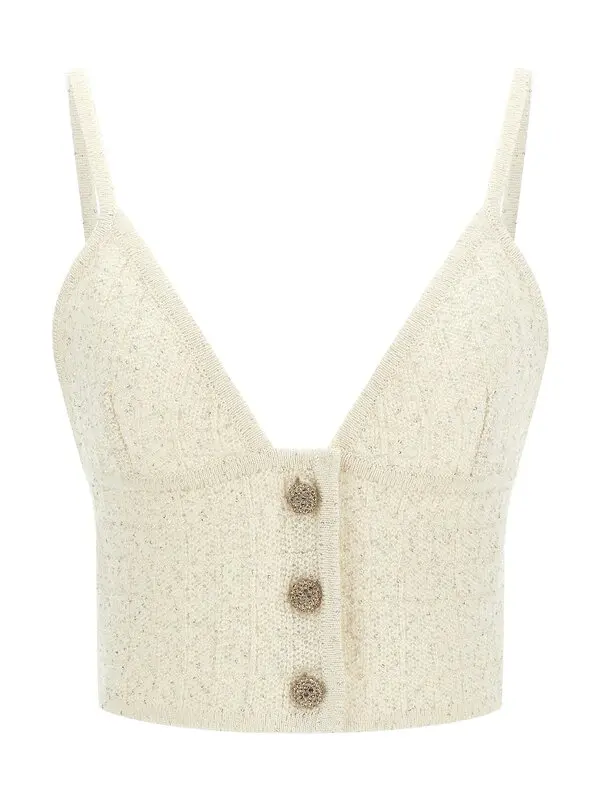 Alessandra Rich Sequin Appliqué Knit Top - White