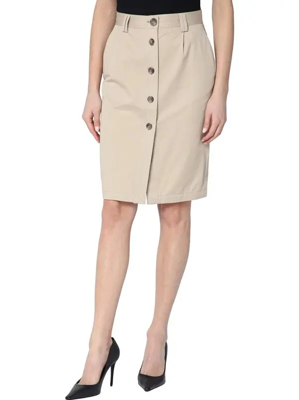 ANINE BING Beige Buttoned Cotton Pencil Skirt - Cream