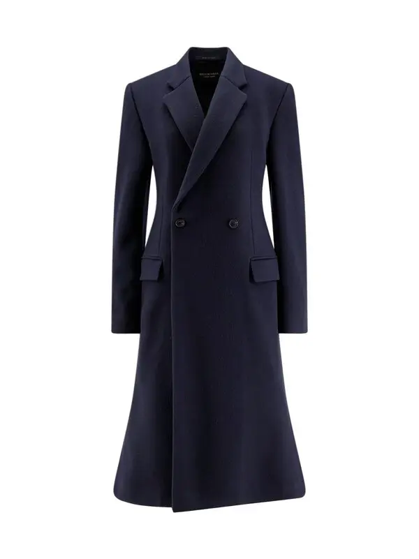 Balenciaga Godet Midi Double-breasted Wool Coat - Blue