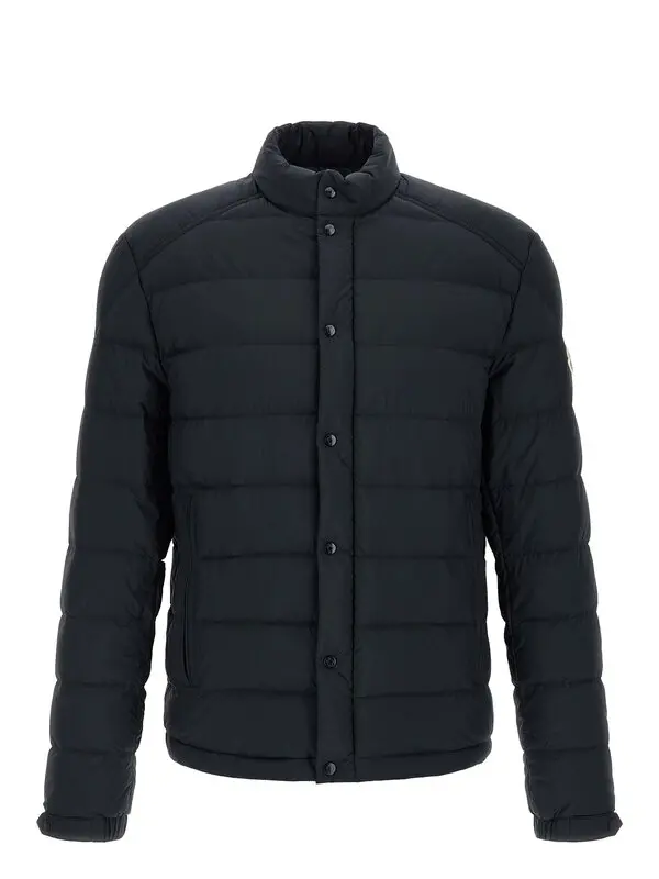 Moncler Selves' Down Jacket With Stand Collar And Logo Patch - Blue