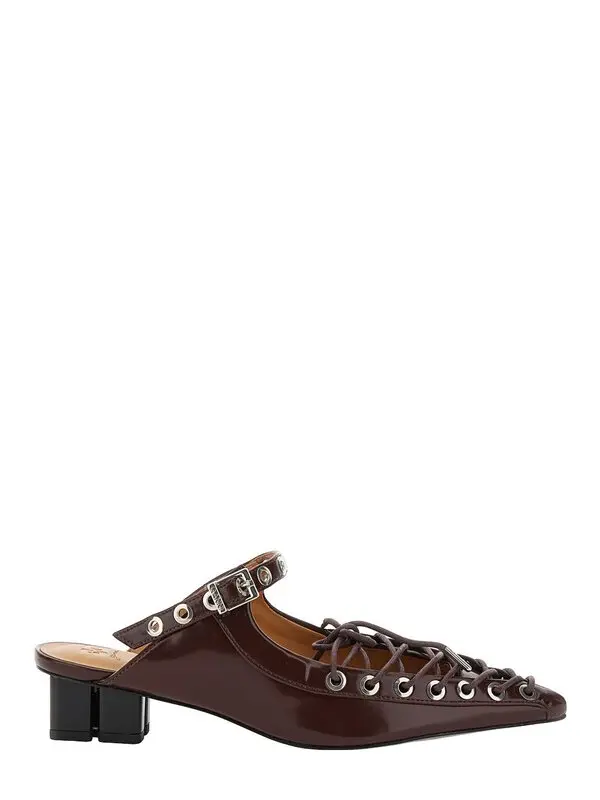 GANNI Pointed Toe Lace-up Eco Leather Heeled Sandals - Multicolor