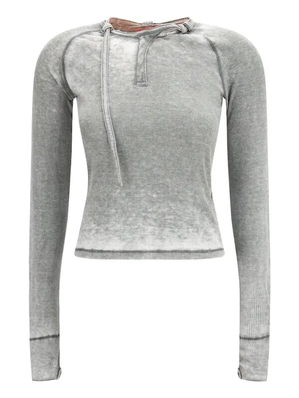 DIESEL® T Ecla Ls Ribbed Long-sleeve Top With Zipper Detail - Gray