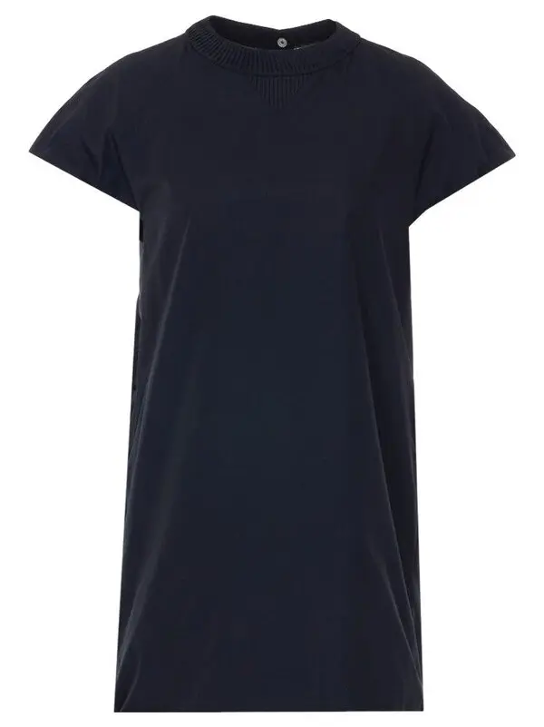 Sacai Mini Dress With Crew Neck And Short Sleeves - Black