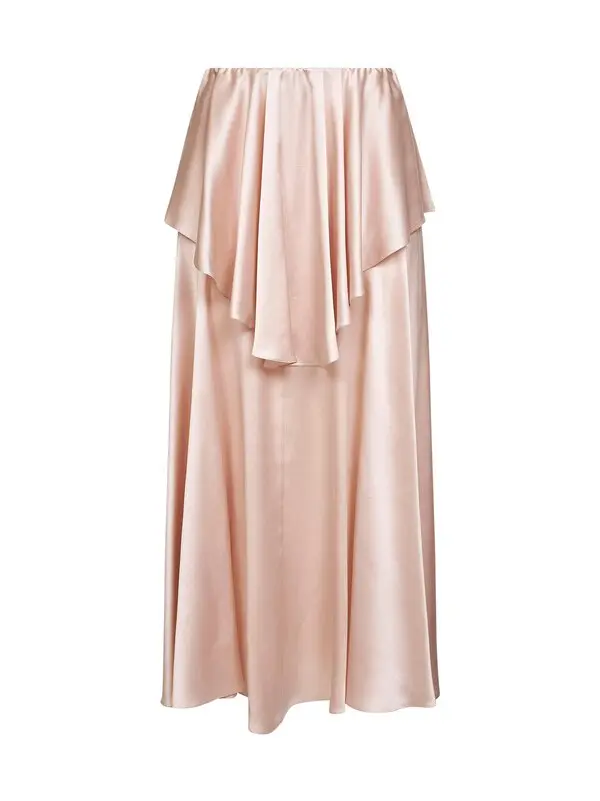 Chloé Pink Washed Silk Satin Fluid Layered Midi Skirt - Multicolor