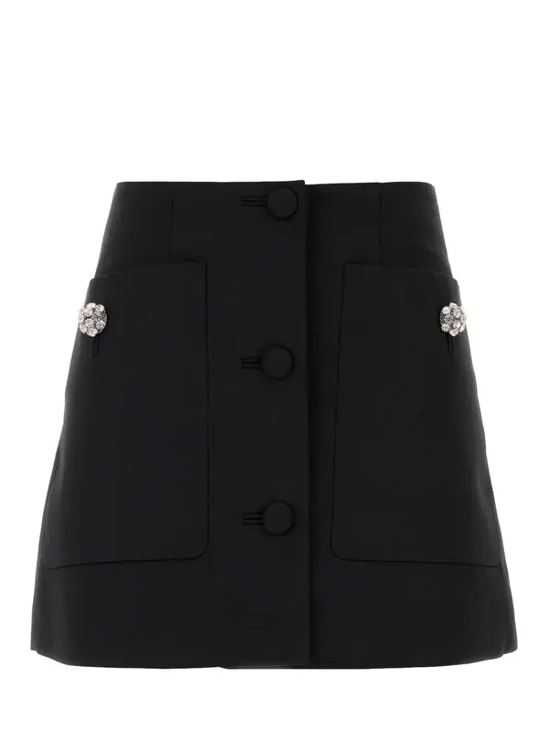 Prada Virgin Wool Mini Skirt With Embellished Details - Black