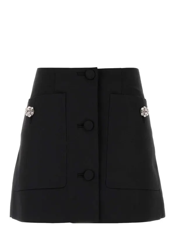 Prada Virgin Wool Mini Skirt With Embellished Details - Black