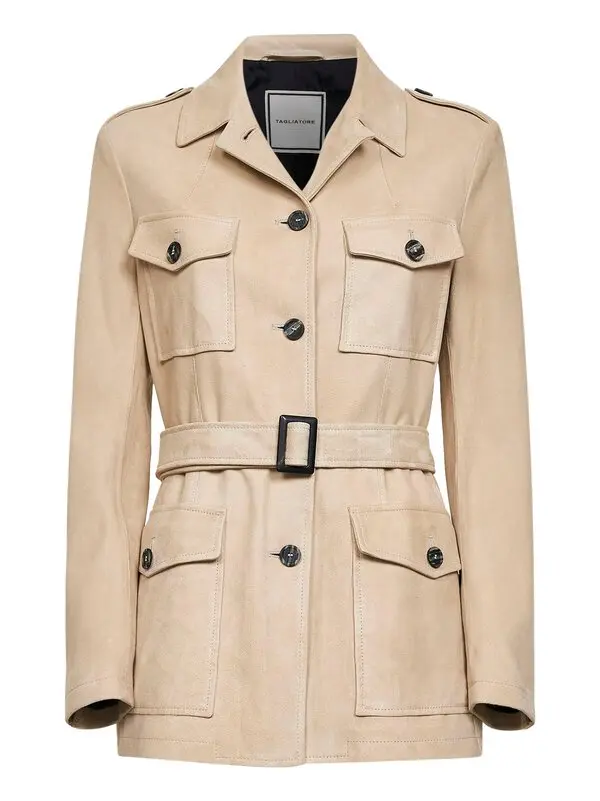 Tagliatore Sand Suede Belted Saharan Jacket - Multicolor