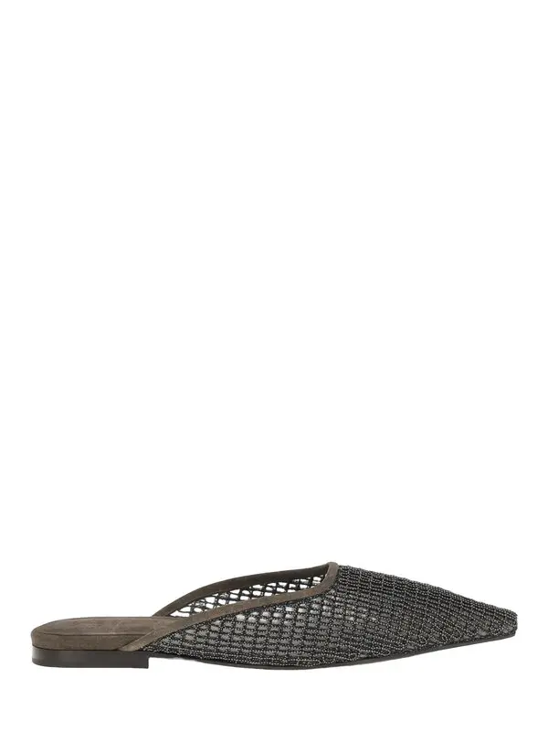Brunello Cucinelli Suede Ballerinas With Embellished Net Embroidery - Brown