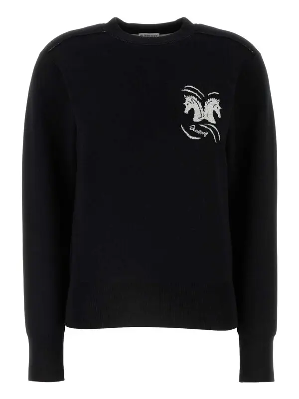 Burberry Stretch Wool Blend Crew Neck Sweater - Black