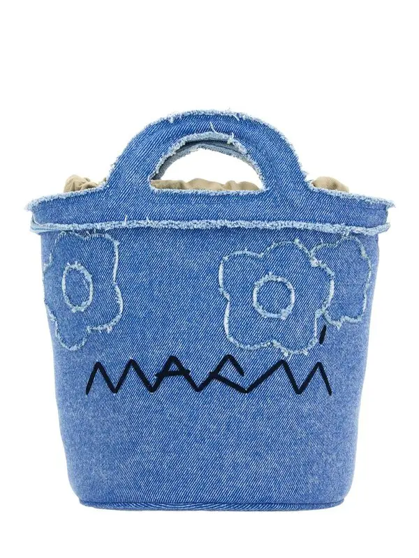 Marni Denim Bucket Bag With Applique - Blue