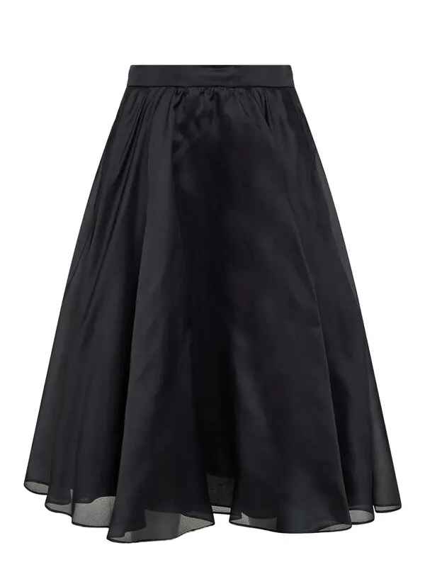 Max Mara Black Silk Organza Midi Full Skirt - Multicolor