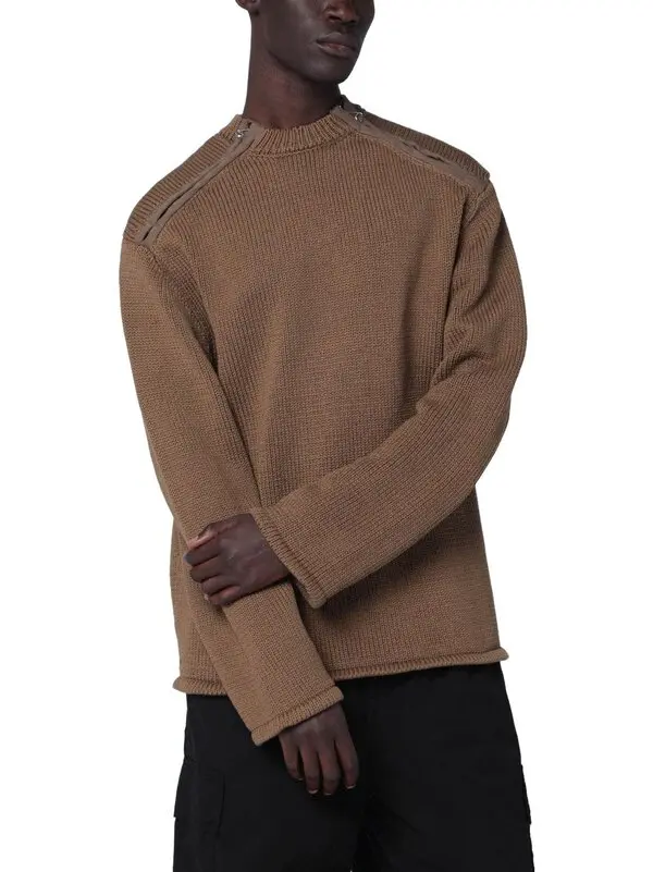 OAMC Cotton Sweater With Shoulder Zip Detail - Cream