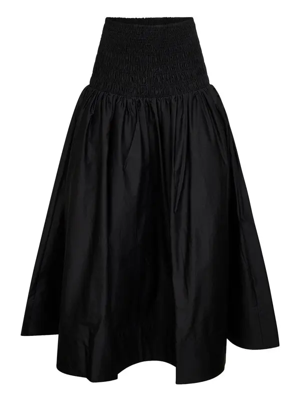 SELF-PORTRAIT Black Cotton Poplin Midi Skirt - Multicolor