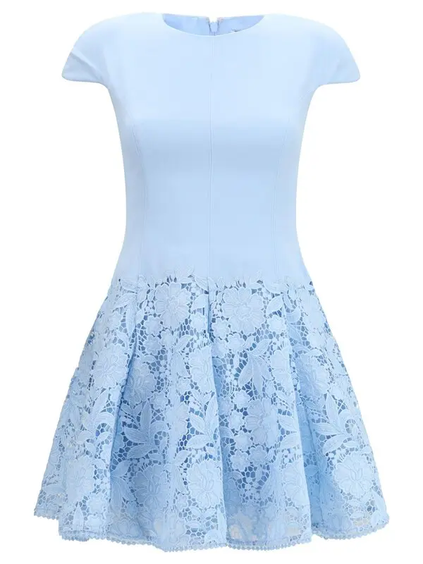 SELF-PORTRAIT Crepe Mini Dress With Lace Detailing - Blue