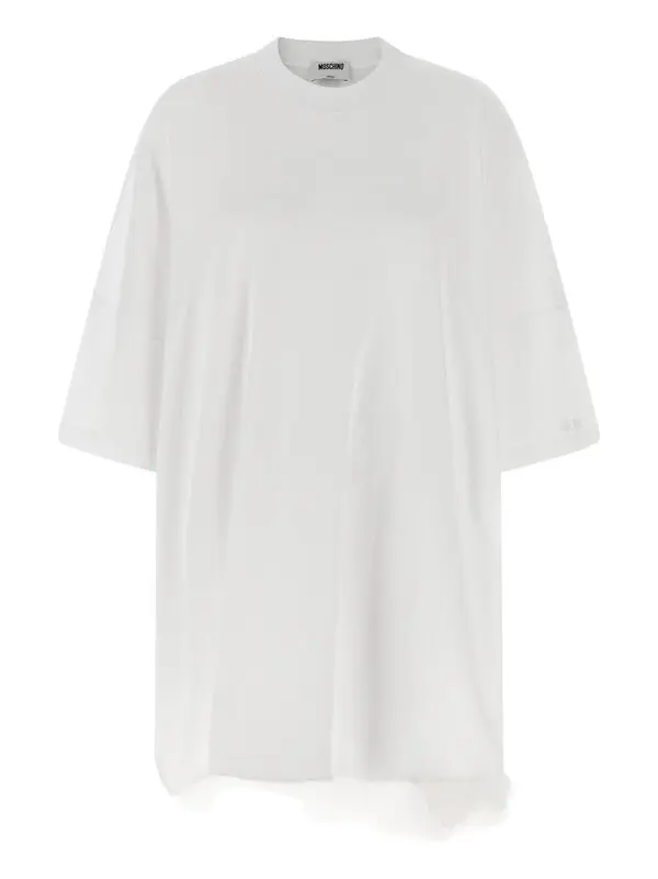 Moschino Feather Trimmed Cotton Mini Dress - White