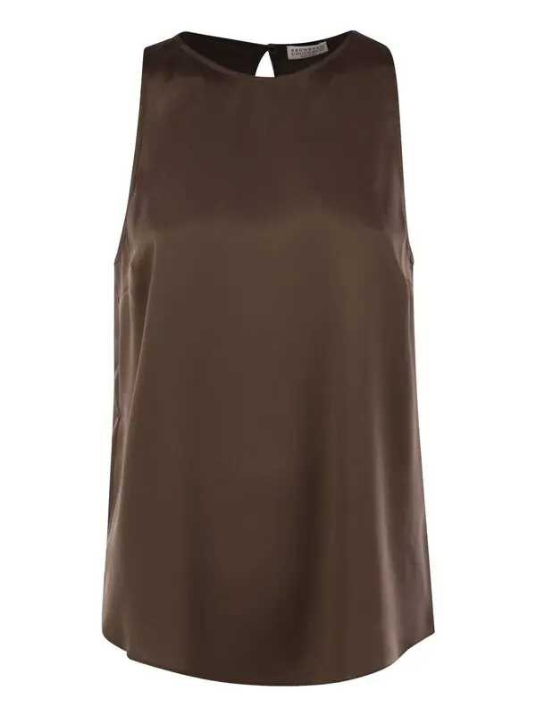 Brunello Cucinelli Stretch Silk Satin Top With Jewellery Embellishment - Brown