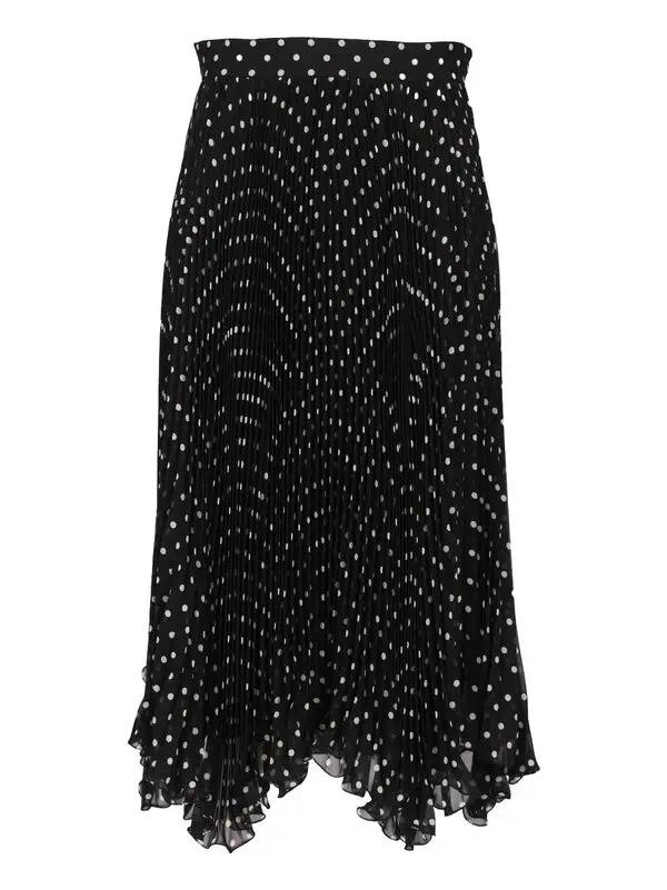 Valentino Garavani Silk Polka Dot Pleated Midi Skirt - Black