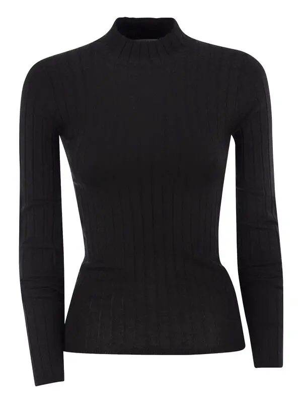 Brunello Cucinelli Lightweight Cashmere And Silk Broad Rib Sweater - Black