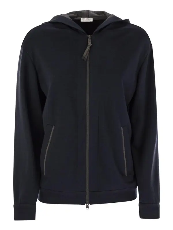 Brunello Cucinelli Cotton And Silk Interlock Hooded Top With Jewel Stripe Detail - Multicolor