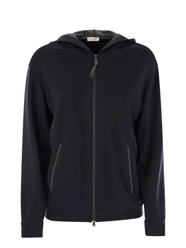 Brunello Cucinelli Cotton And Silk Interlock Hooded Top With Jewel Stripe Detail - Multicolor